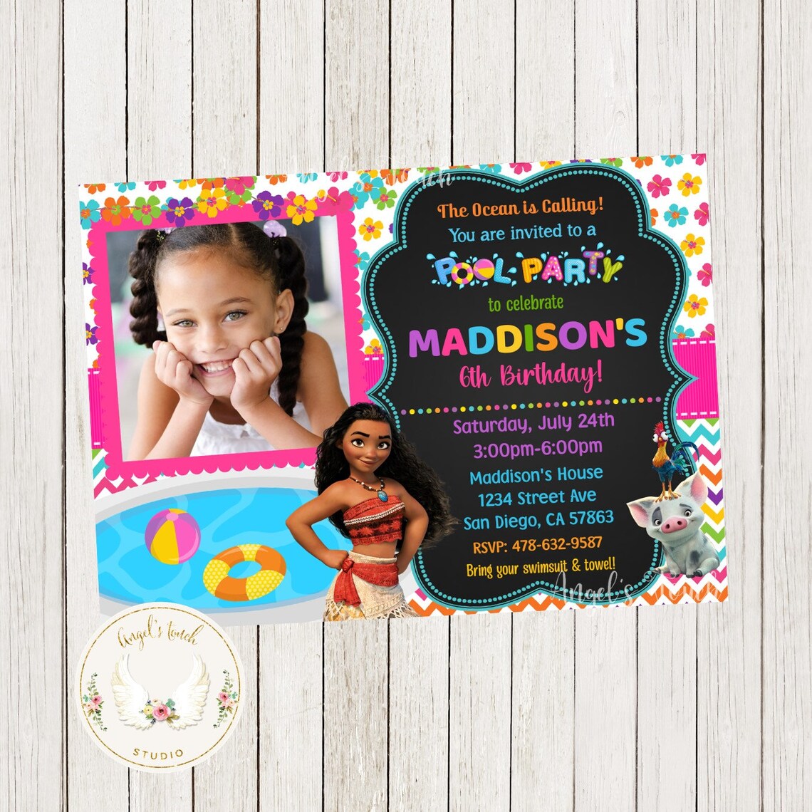 Moana Pool Birthday Invitation, Moana Girl Pool Party Invitation ...