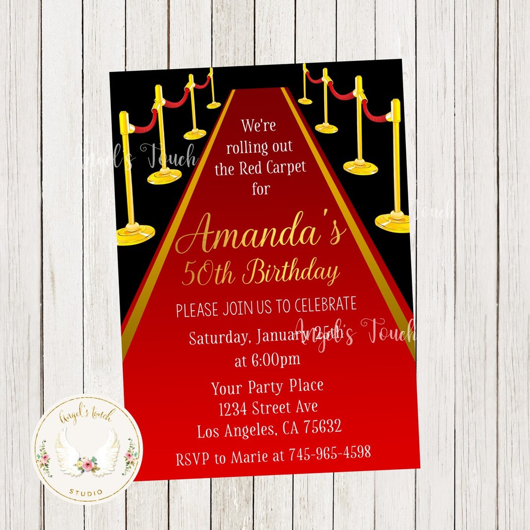 Red Carpet Birthday Invitation, Red Carpet Invitation, Red Carpet Party ...
