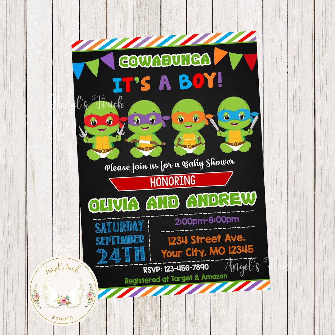 Turtles Baby Shower Invitation, Baby Ninja Turtles Invitation, Baby ...