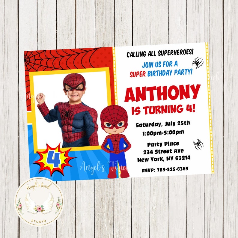 Superhero Spiderman Birthday Invitation, Spider-man Invitation Photo ...