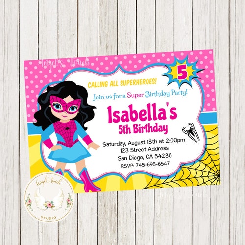 Superhero Spider Girl Birthday Invitation Spider Girl - Etsy