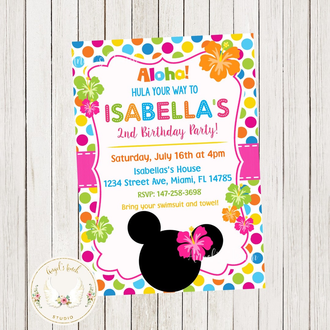 Minnie Mouse Luau Birthday Invitation, Luau Party Invitation, Minnie ...