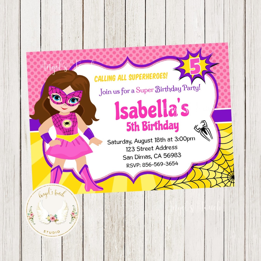 Superhero Spider Girl Birthday Invitation, Spider Girl Invitation ...