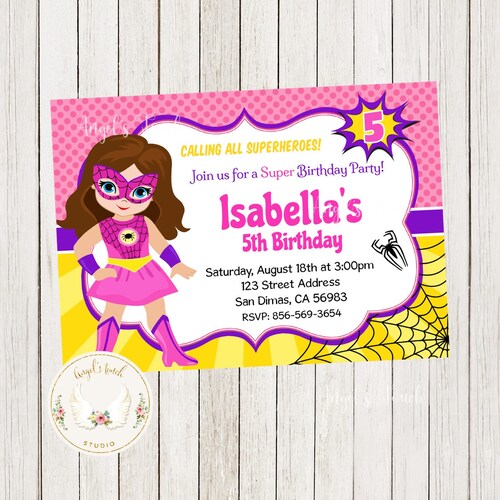 Superhero Spider Girl Birthday Invitation Spider Girl - Etsy