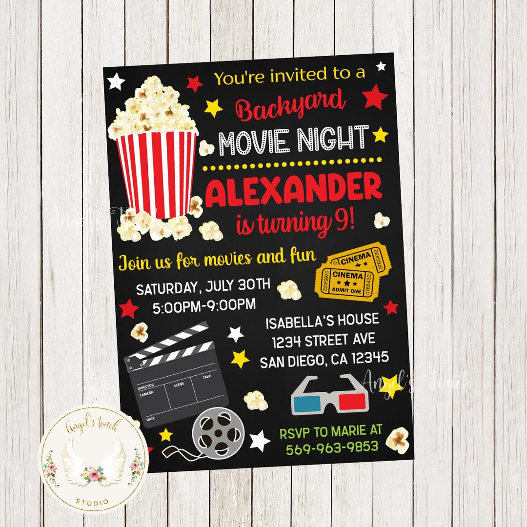 Backyard Movie Birthday Invitation, Movie Invitation, Movie Party ...