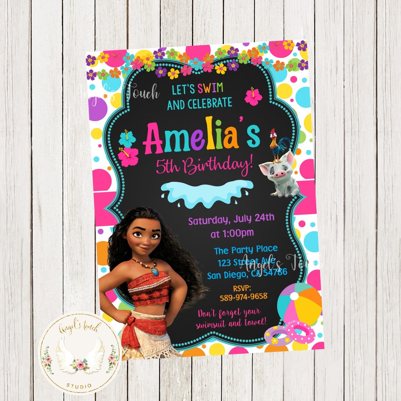 Invitación de cumpleaños de Moana Pool, Invitación a moana Girl Pool ...