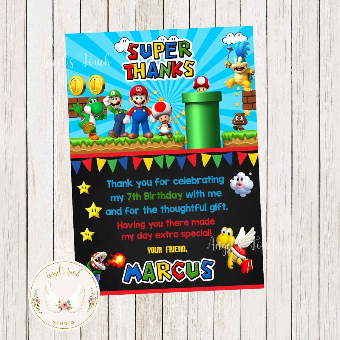 Mario Birthday Thank You Card Mario and Luigi Thank You Note - Etsy