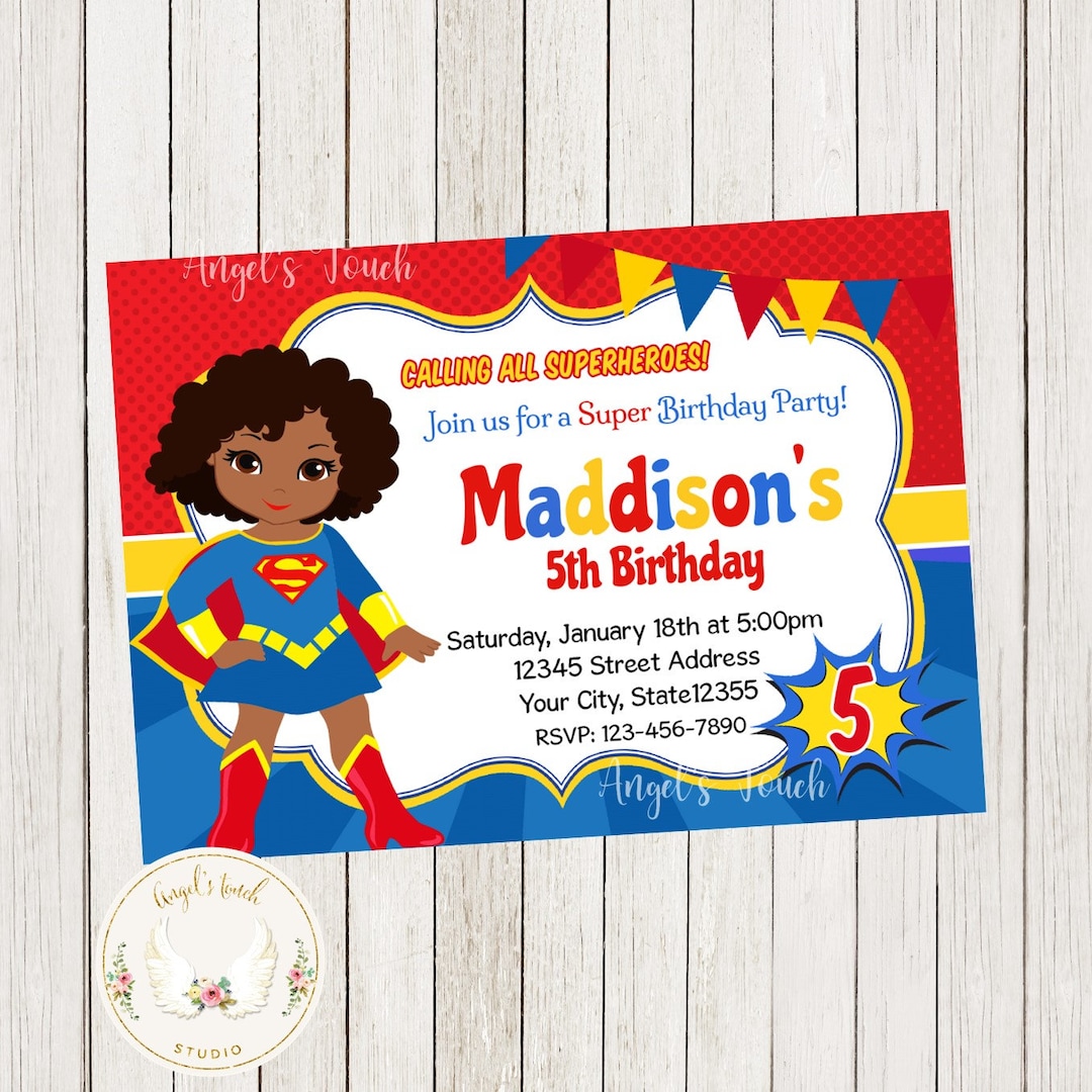 Superhero Super Girl Birthday Invitation, Super Girl Invitation ...