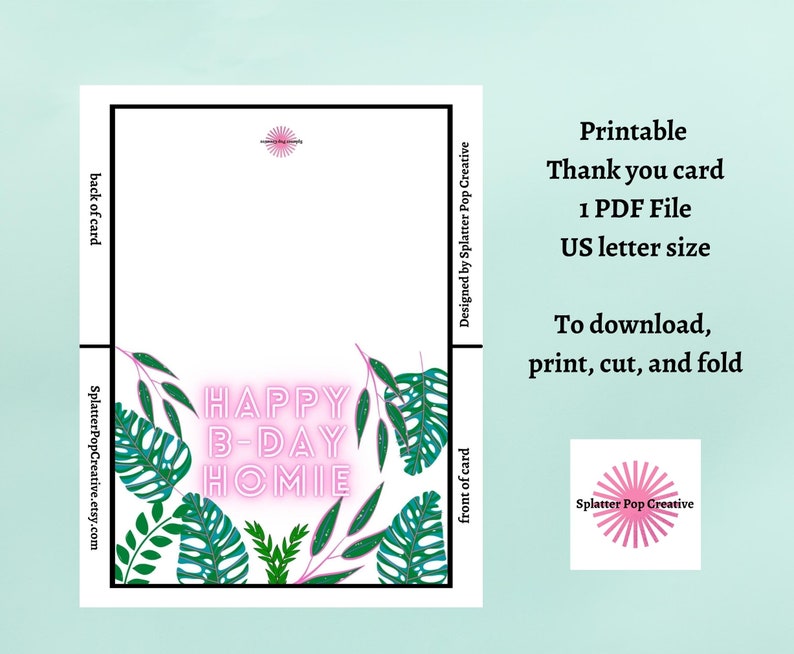 5x7 card Happy b-day homie B-day card pdf Instant download Birthday pdf ...