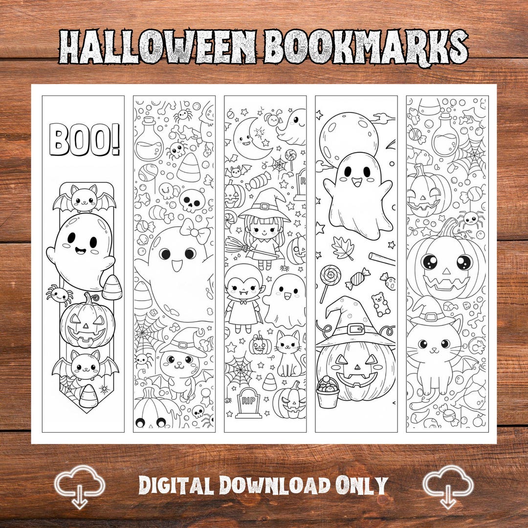 Halloween Coloring Bookmarks | Spooky Cute Printable | Black and White ...