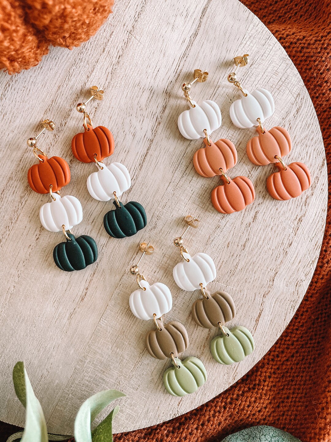 Handmade Polymer Clay Three Pumpkin Boho Halloween Earrings - Etsy