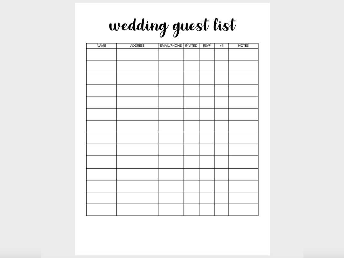 Rsvp Guest List Template Rsvp Guest List Template