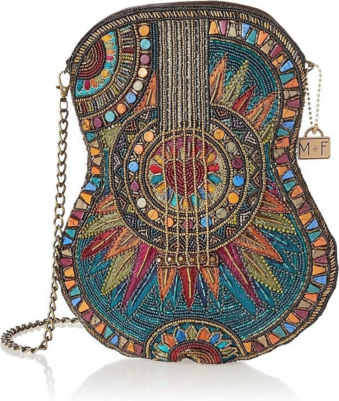 NWT Brand New Mary Frances Good Vibes Only Guitar Beaded Crossbody ...