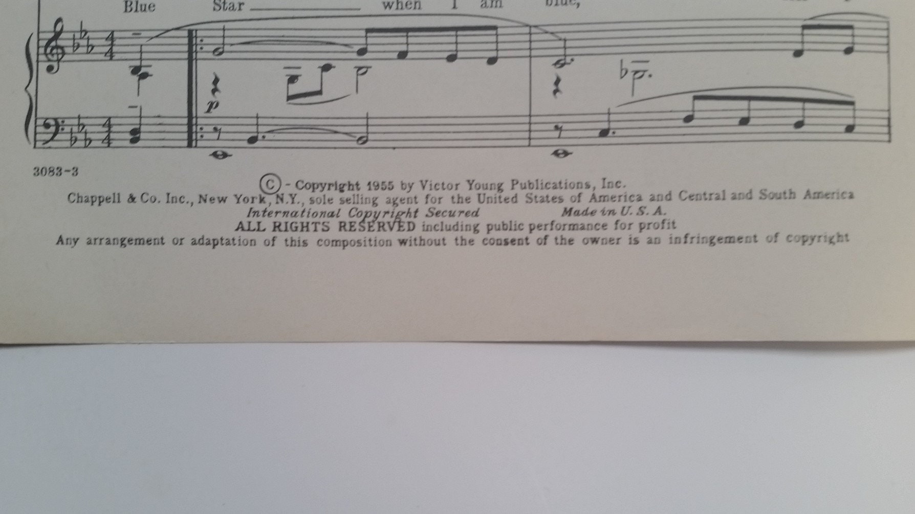 Original Sheet Music for blue Star. Theme Music for TV Show Medic 1954 ...