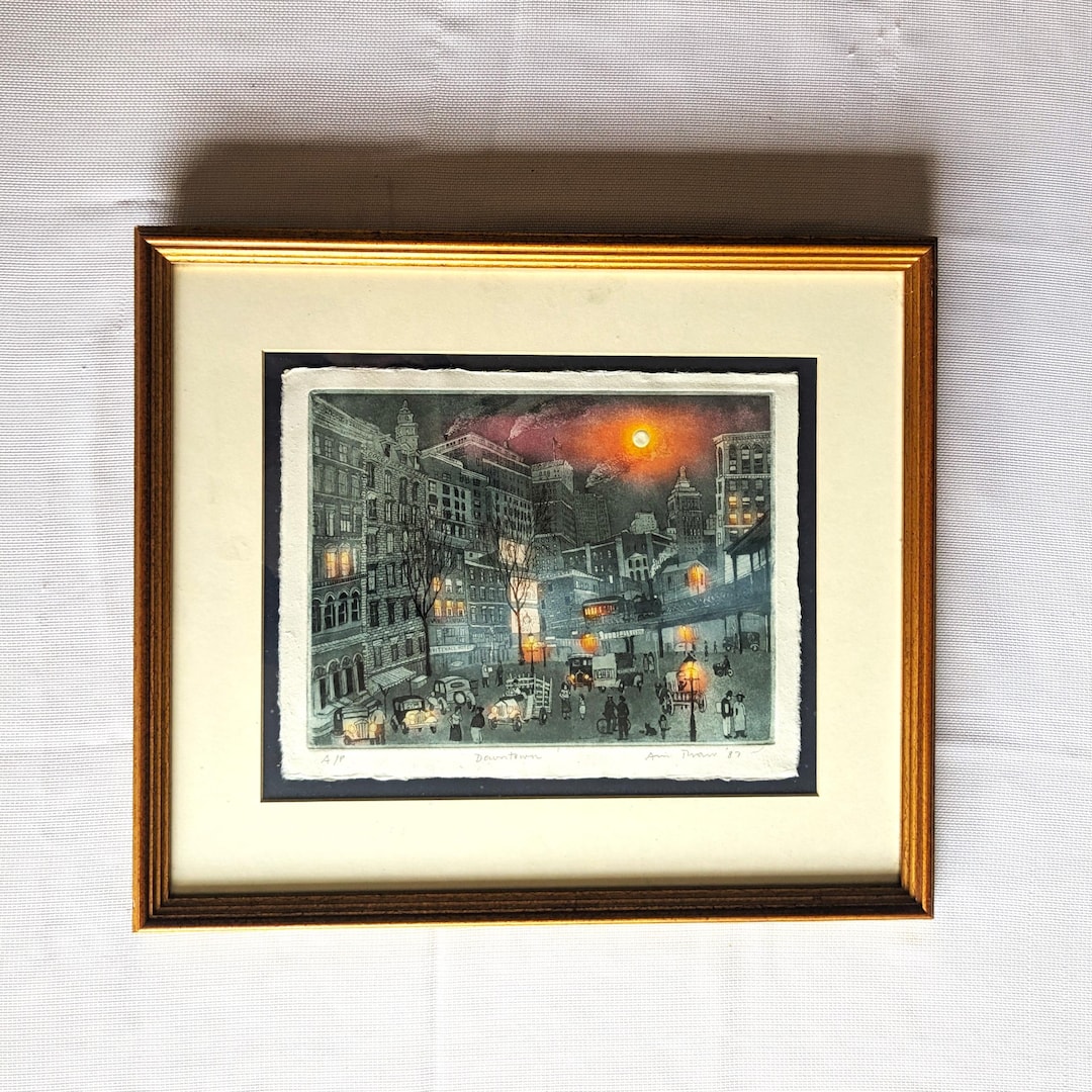 Colorful Cityscape Etching, Titled DOWNTOWN, by Artist Avi Thaw, From ...