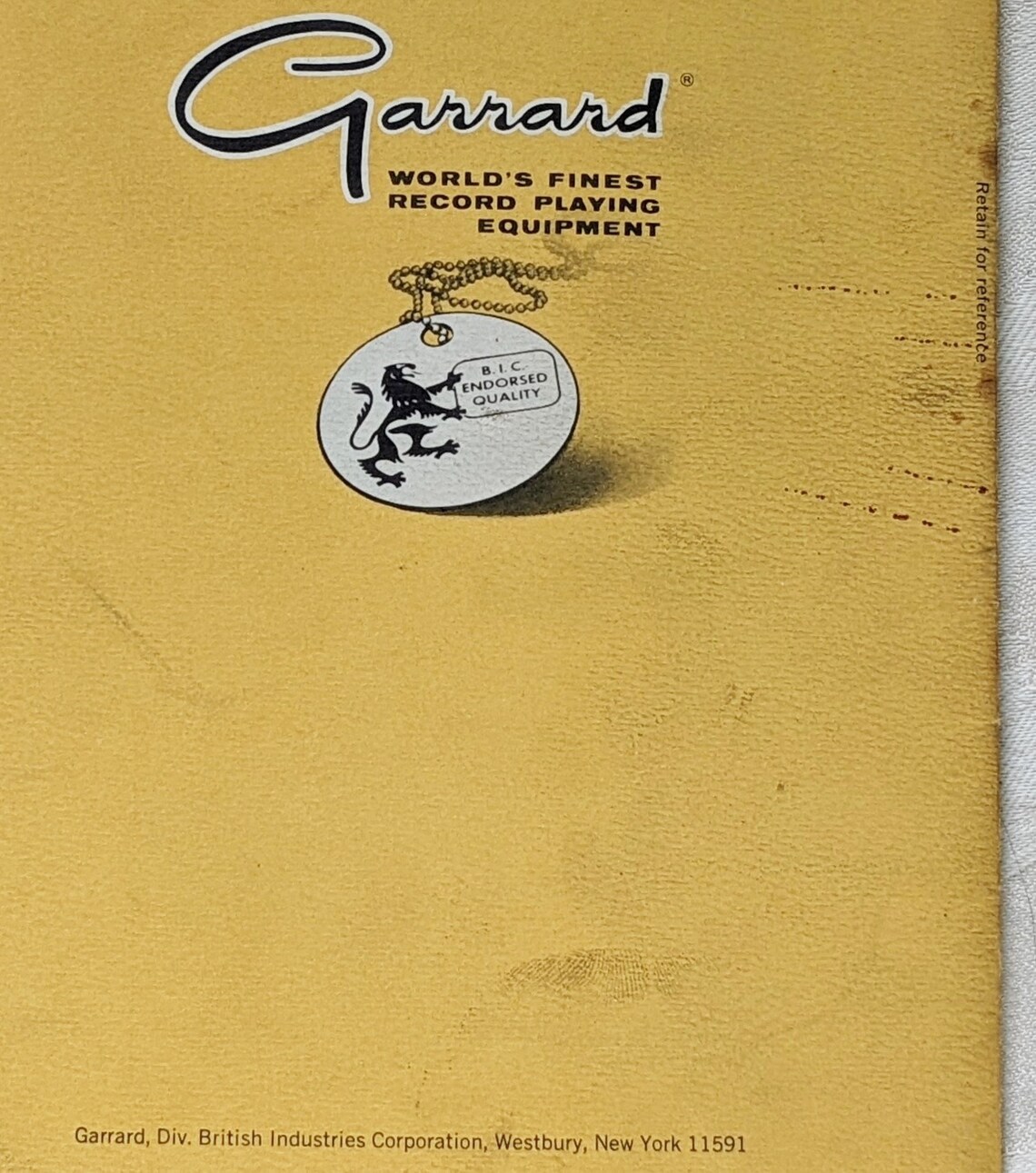 Garrard Phonograph Model LAB 80 Turntable Technical Sales Brochure This ...