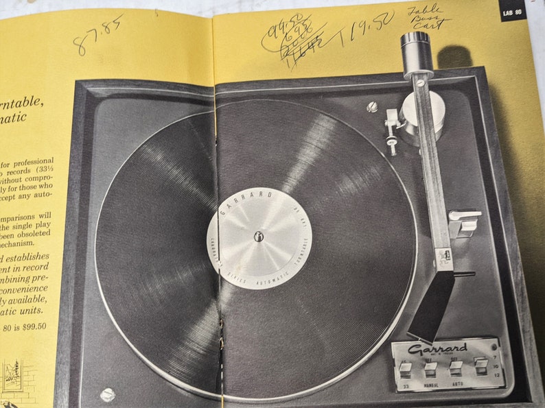 Garrard Phonograph Model LAB 80 Turntable Technical Sales Brochure This ...