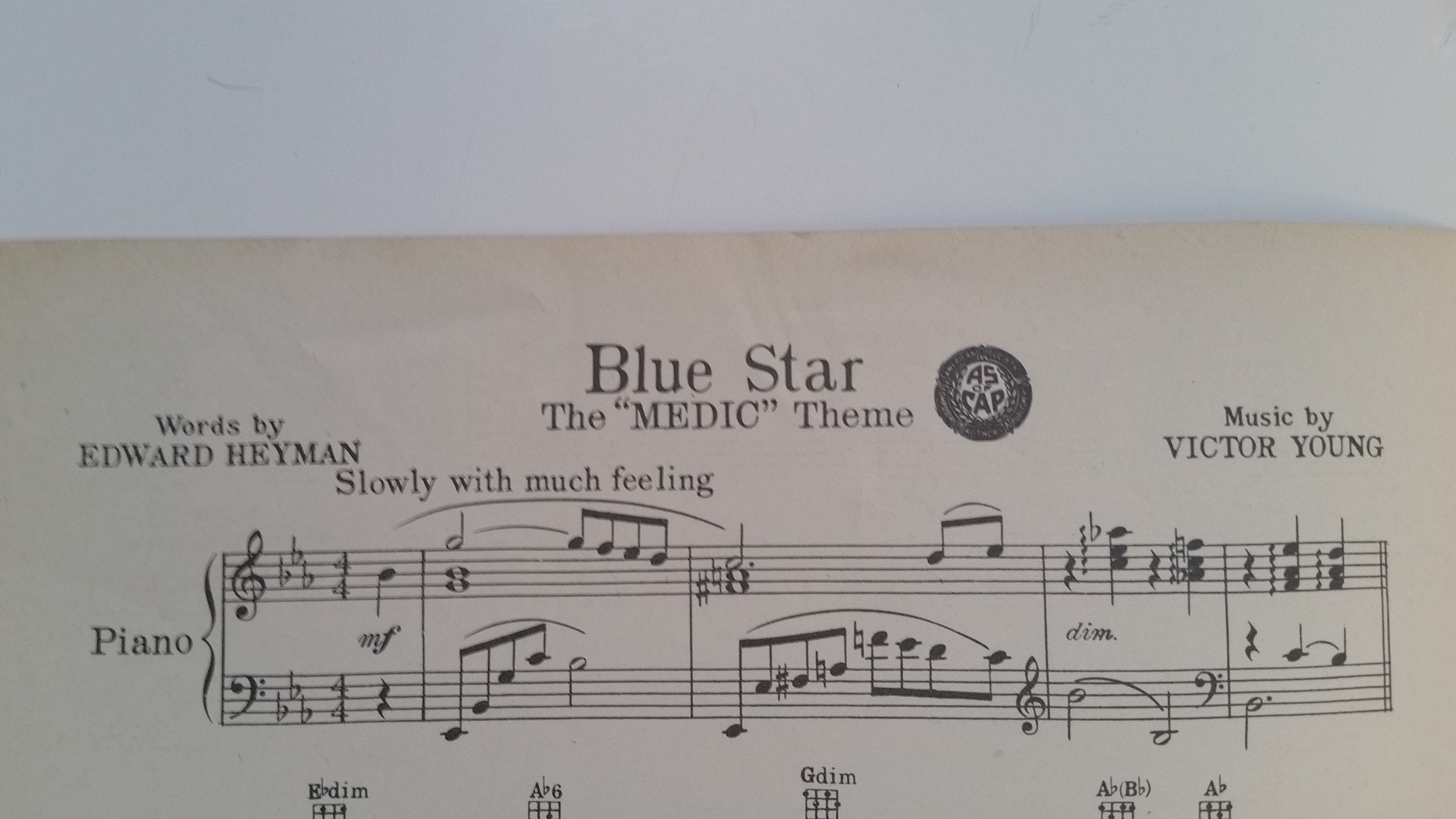 Original Sheet Music for blue Star. Theme Music for TV Show Medic 1954 ...