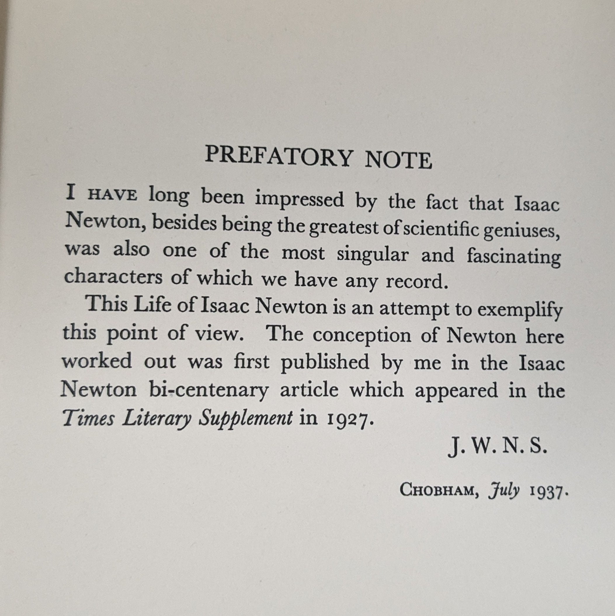 Isaac Newton, 1642-1727, Important Biography by J W. N, Sullivan ...