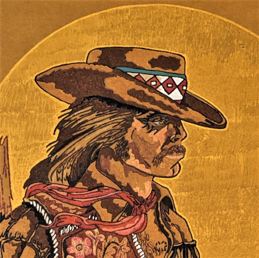 Cowboy Art, Groovy Signed Original Print Painting Artwork on Velour ...