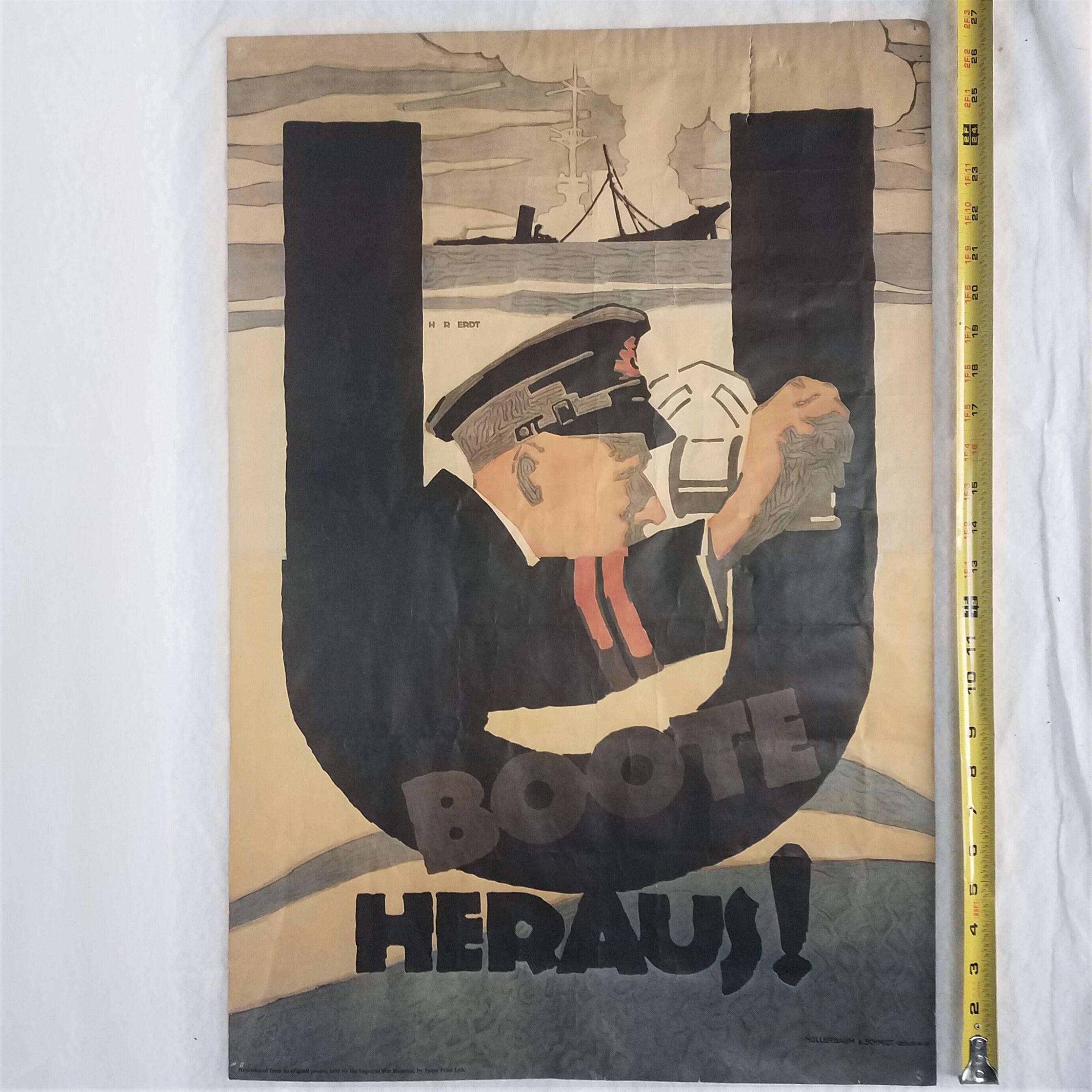 WWI German Propaganda Poster U Boote Heraus (the U-boats Are Out) Spear ...