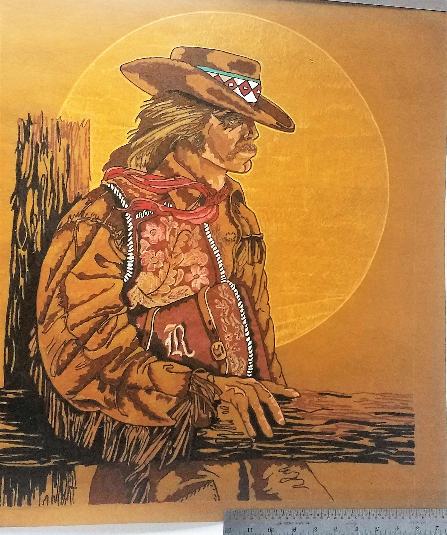 Cowboy Art, Groovy Signed Original Print Painting Artwork on Velour ...