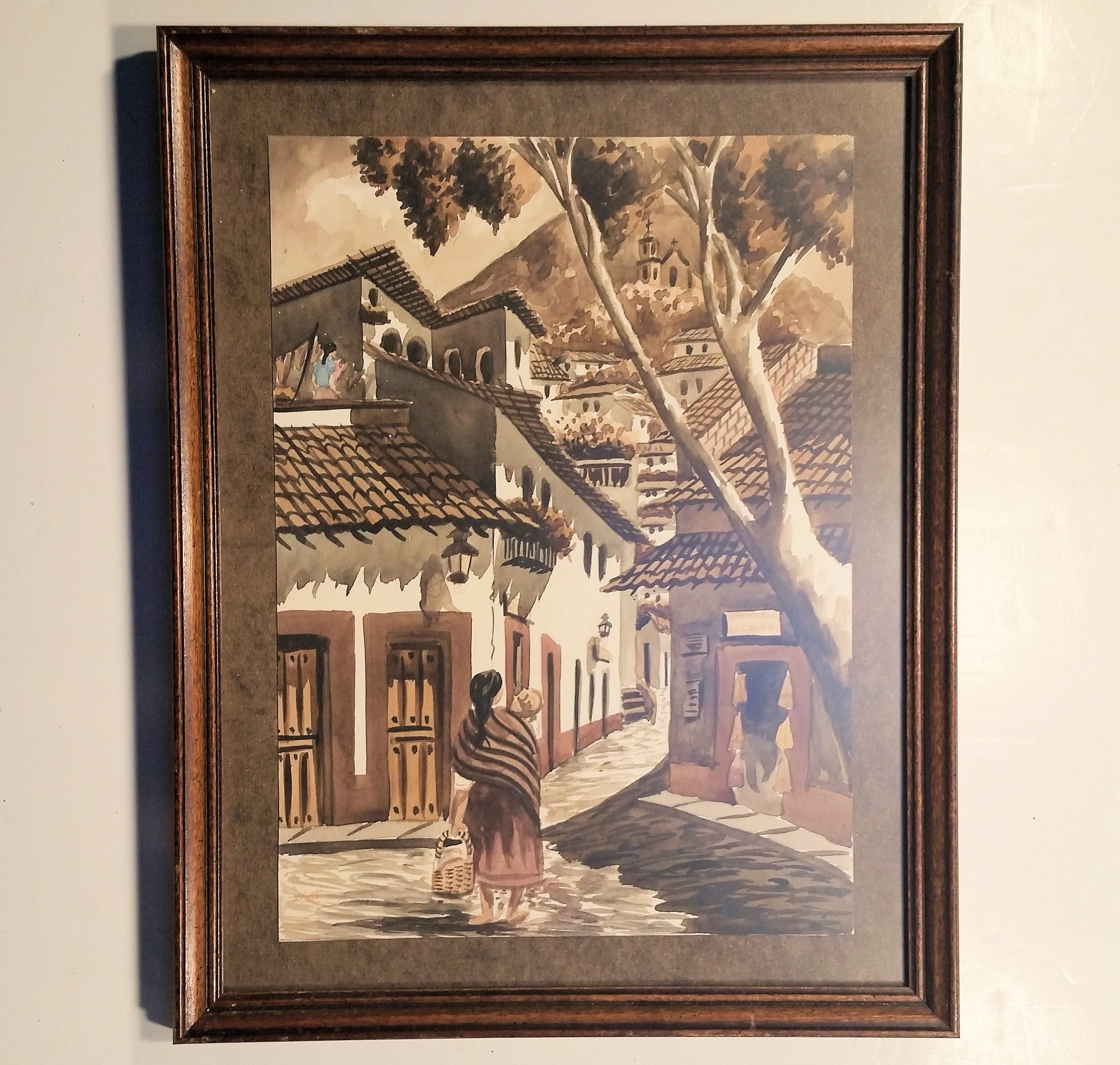 Watercolor Paintings, Mid-century, by Mexican Artist Max Vidal, Framed ...