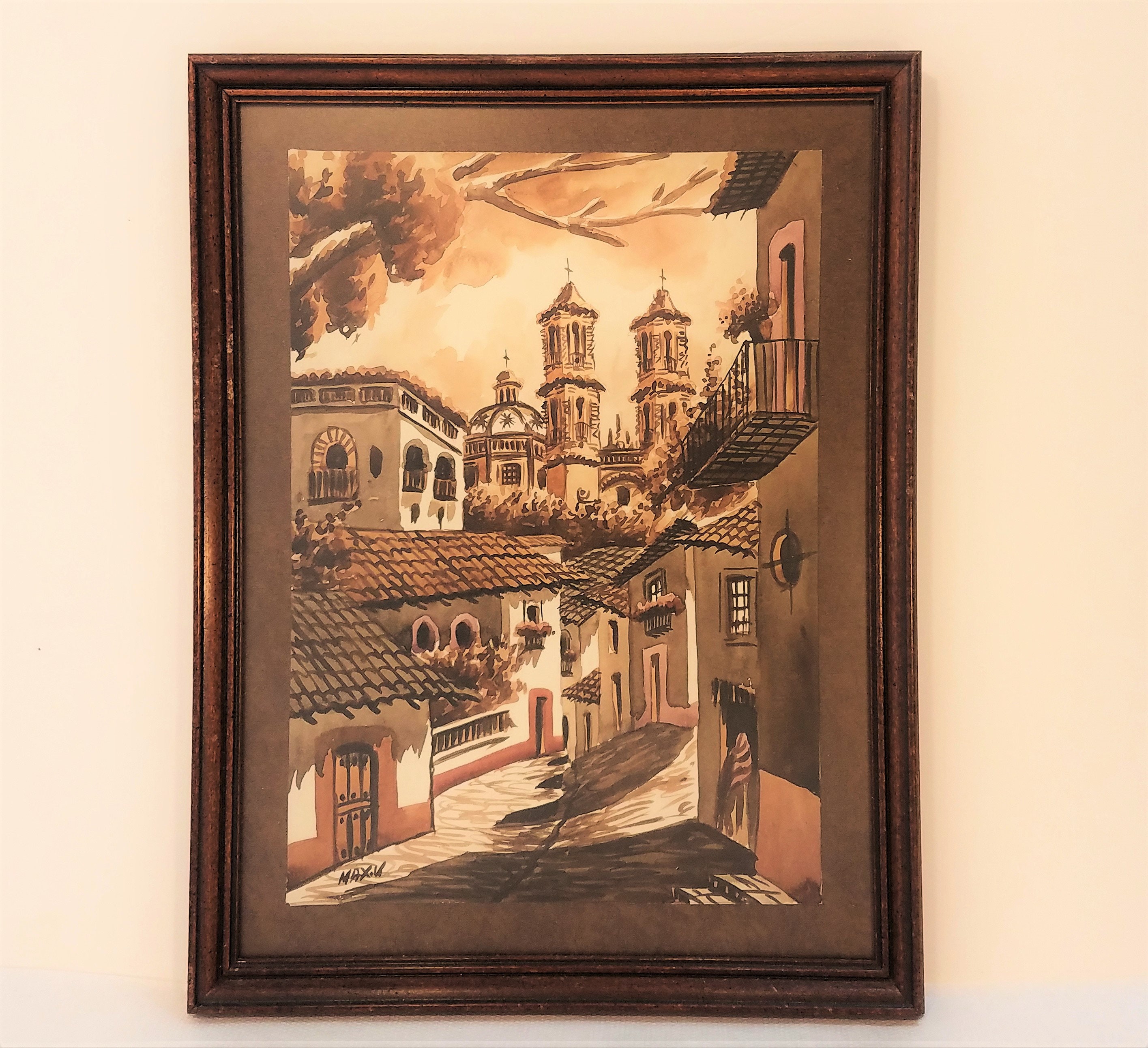 Watercolor Paintings, Mid-century, by Mexican Artist Max Vidal, Framed ...