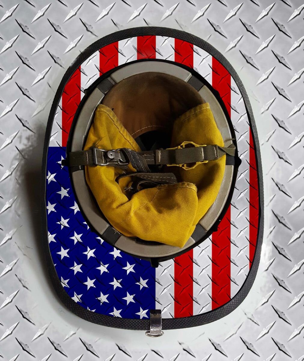 Diamond Plate Standard USA American Flag Fire Helmet Wrap Brim Trim ...
