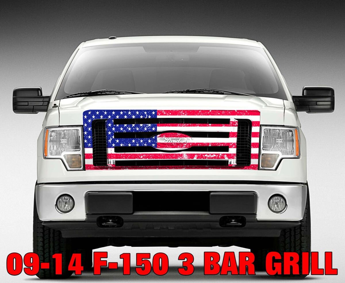 Sharp Distressed Color USA American Flag Ford Grill Skin Vinyl Grill ...