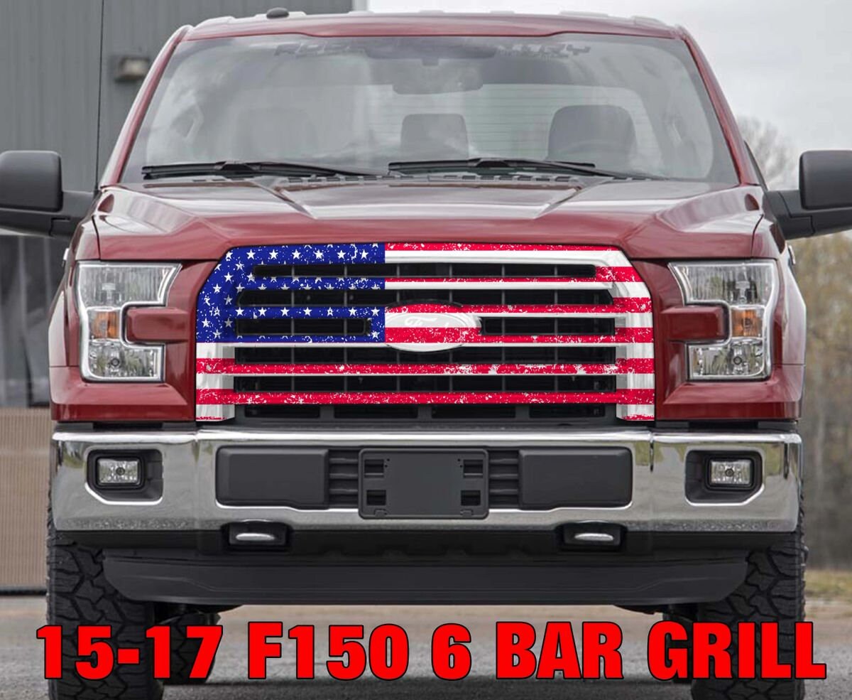 Sharp Distressed Color USA American Flag Ford Grill Skin Vinyl Grill ...