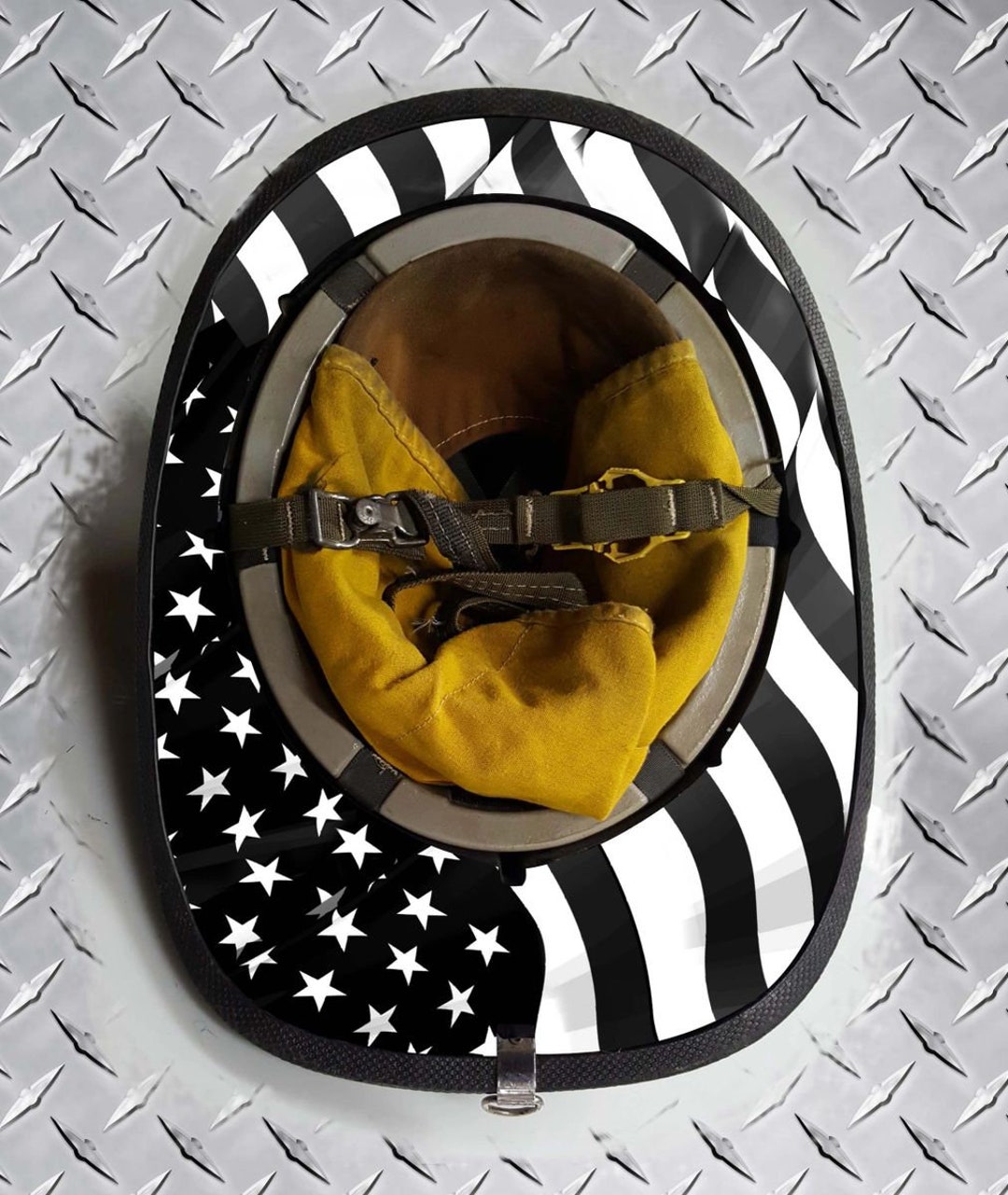 Black and White Windy USA American Flag Fire Helmet Wrap Brim Trim ...