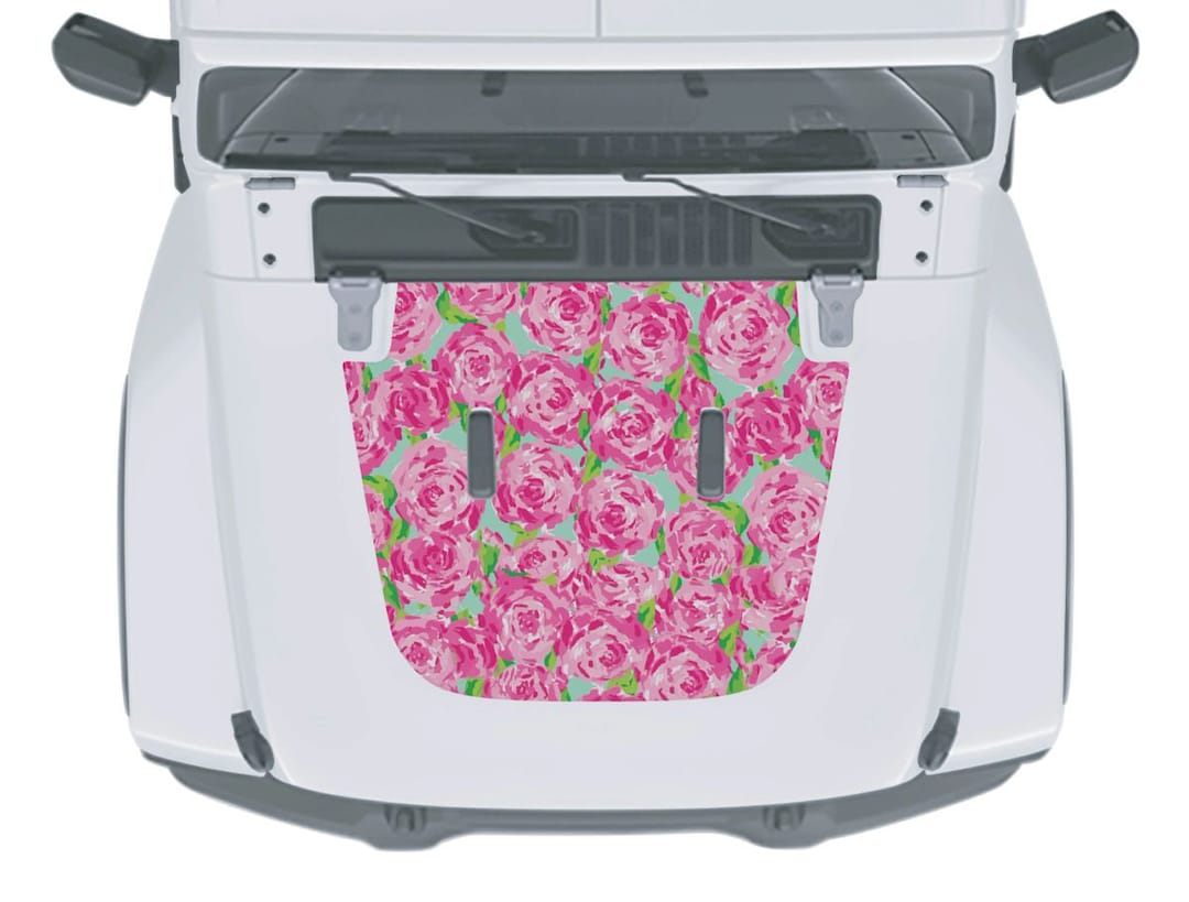 Pink Floral Rose Jeep Wrangler Center Hood Vinyl Wrap Decal Sticker ...