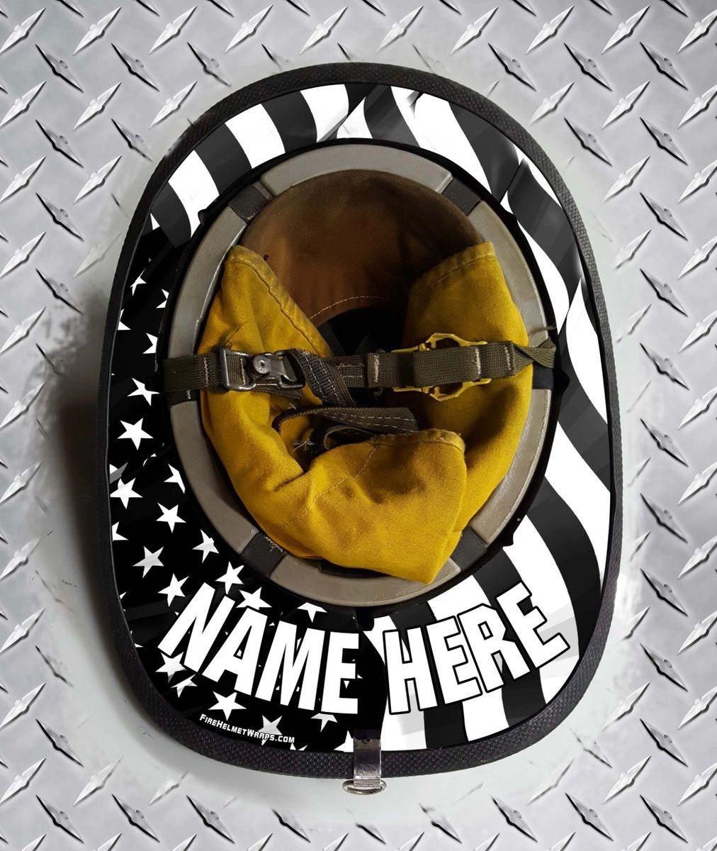 Black and White Windy USA American Flag Fire Helmet Wrap Brim Trim ...