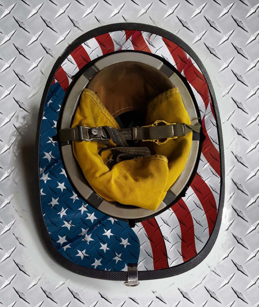 Diamond Plate Windy USA American Flag Fire Helmet Wrap Brim Trim Decal ...