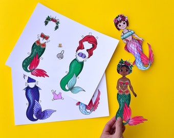 Printable Mermaid Coloring Book PDF, Mermaid Printable Paper Dolls ...