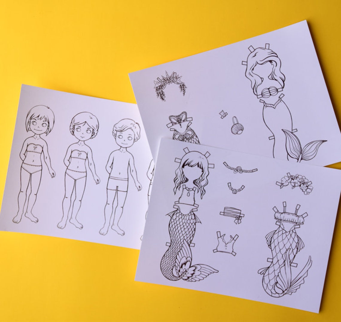 Printable Mermaid Paper Doll Templates - Etsy