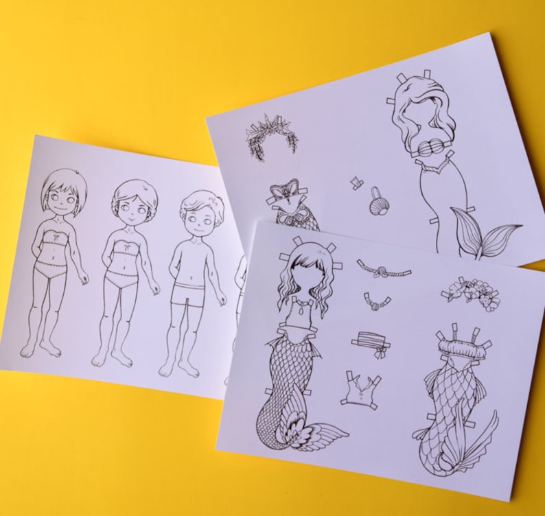 Printable Mermaid Paper Doll Templates - Etsy