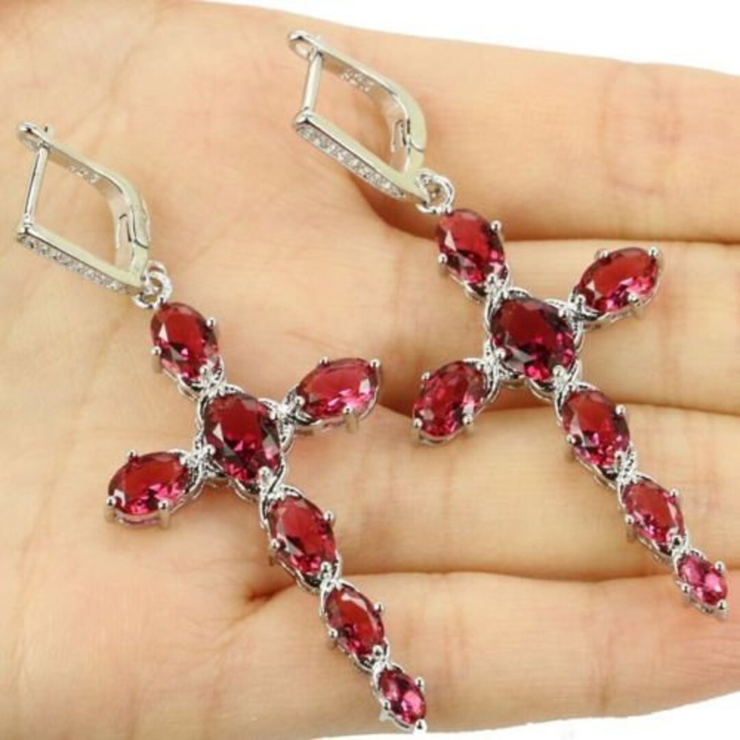 Beautiful Cross Pink Raspberry Rhodolite Garnet With Topaz Sterling ...