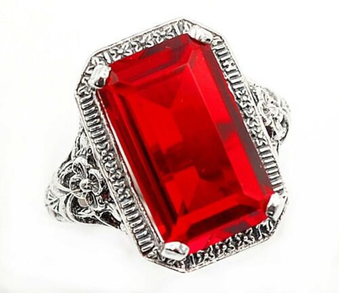 10CT Natural Ruby 925 Solid Sterling Silver, Vintage Style Ring Size 9 ...