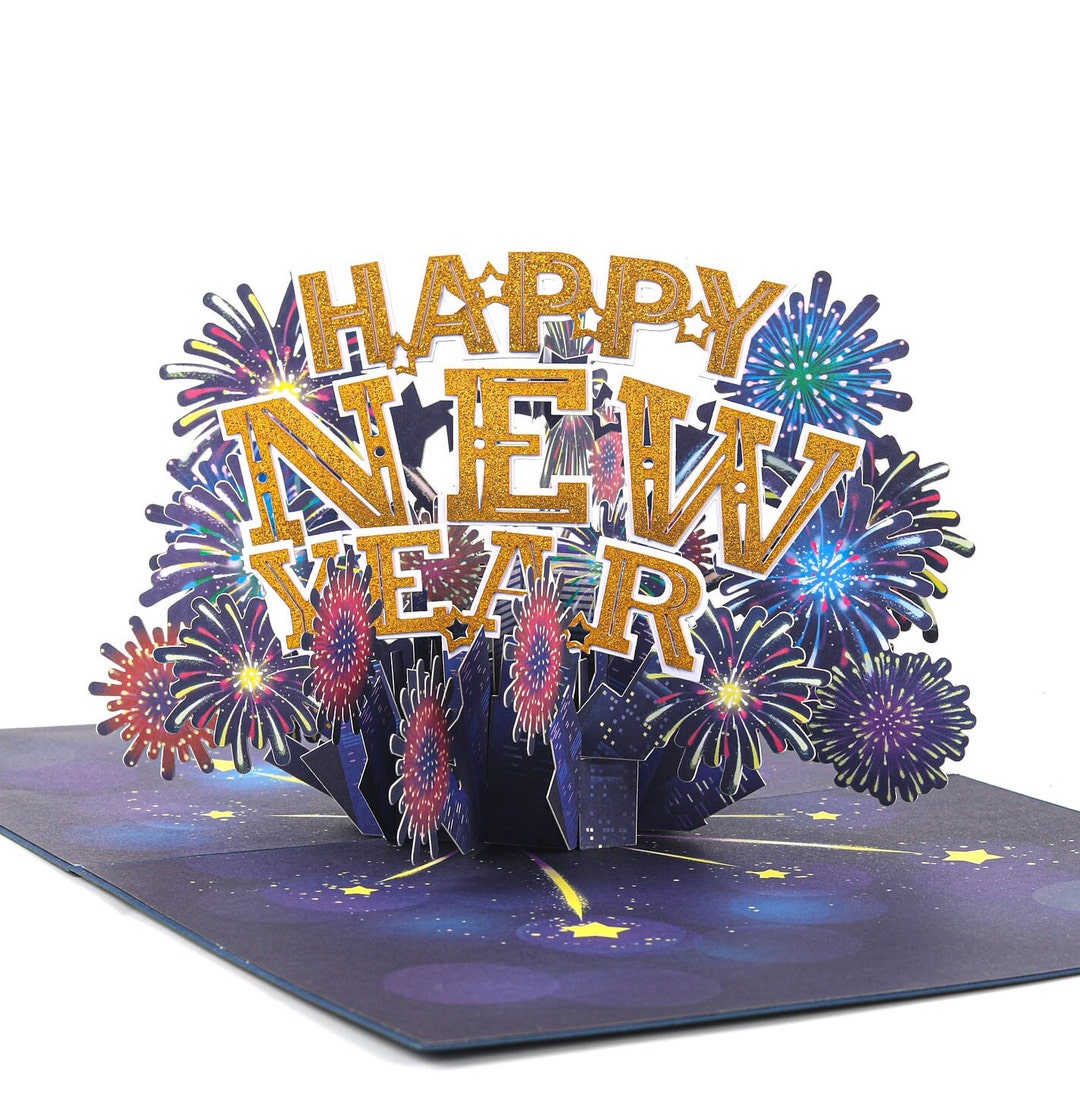 Happy New Year Card, New Year 2024 Card, Pop up New Year Card, Firework ...