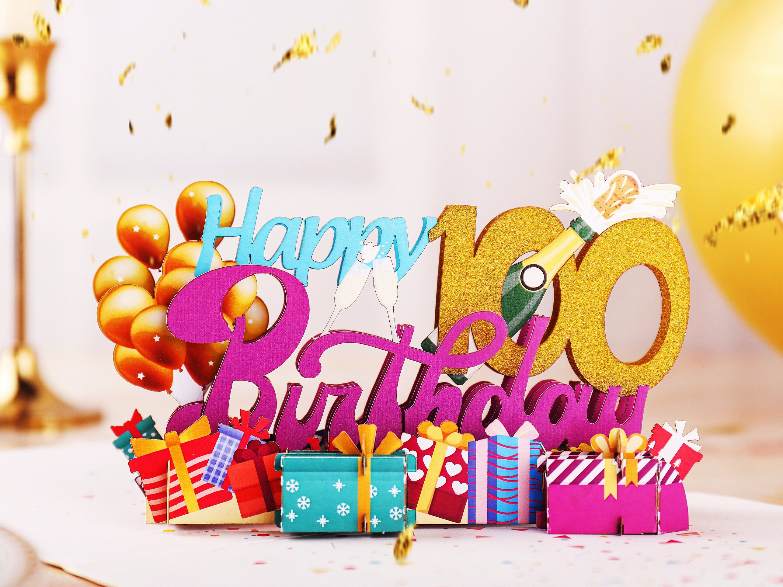 Liif Happy 100th Birthday Card 3D Greeting Pop up Birthday - Etsy