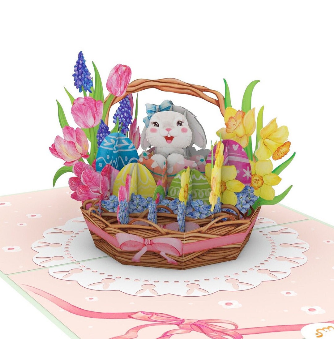 Bunny Basket Pop-up Easter Card, 3D Spring Greeting Card - Etsy