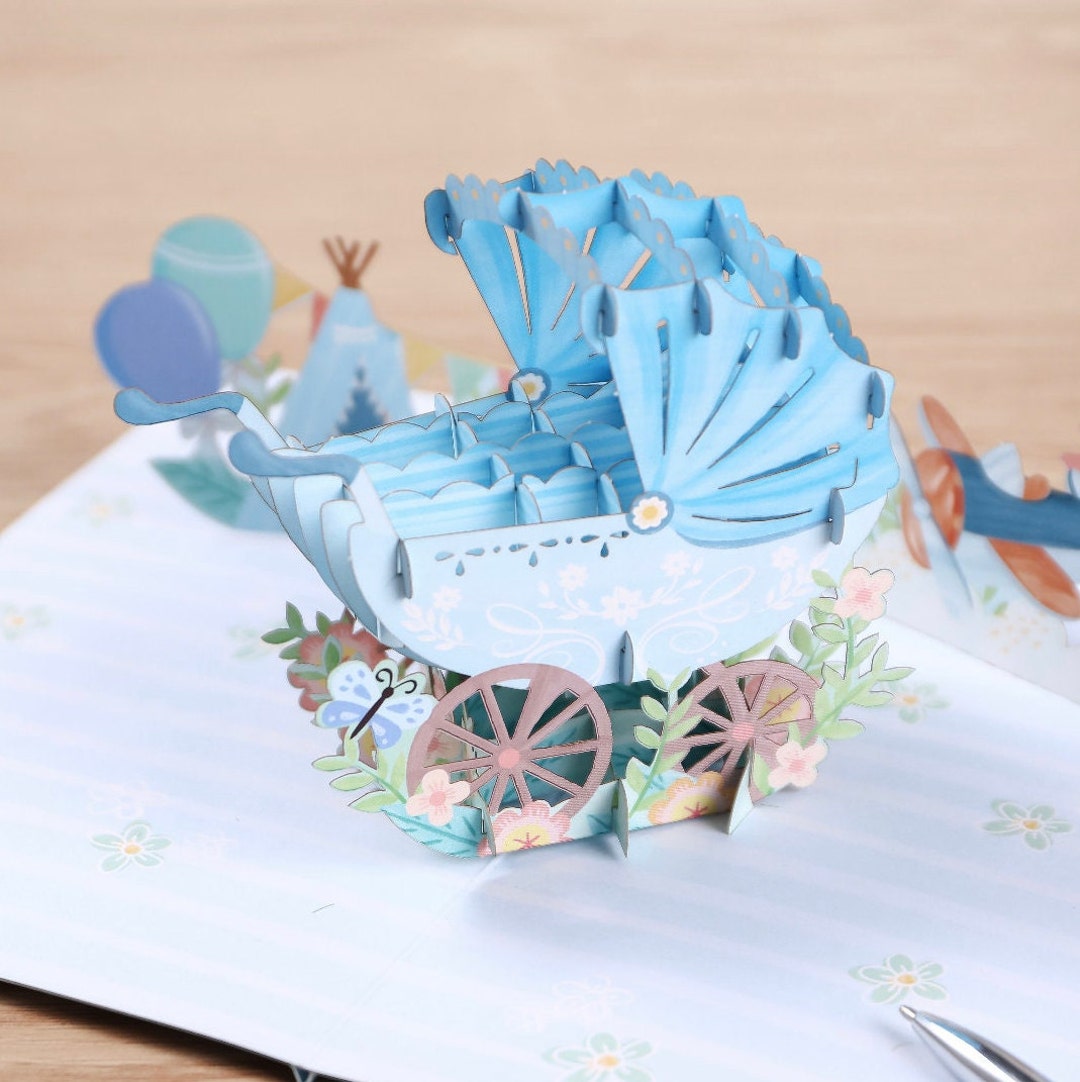 Liif Baby Stroller 3D Greeting Pop up Card, Baby Shower Card for Boy ...