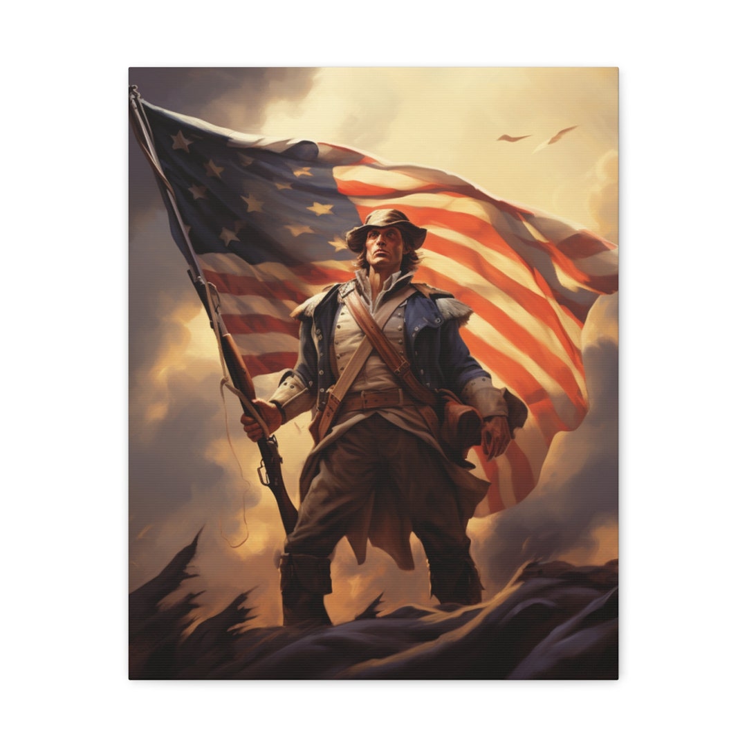 American Revolution Patriot With American Flag Canvas Gallery Wrap - Etsy