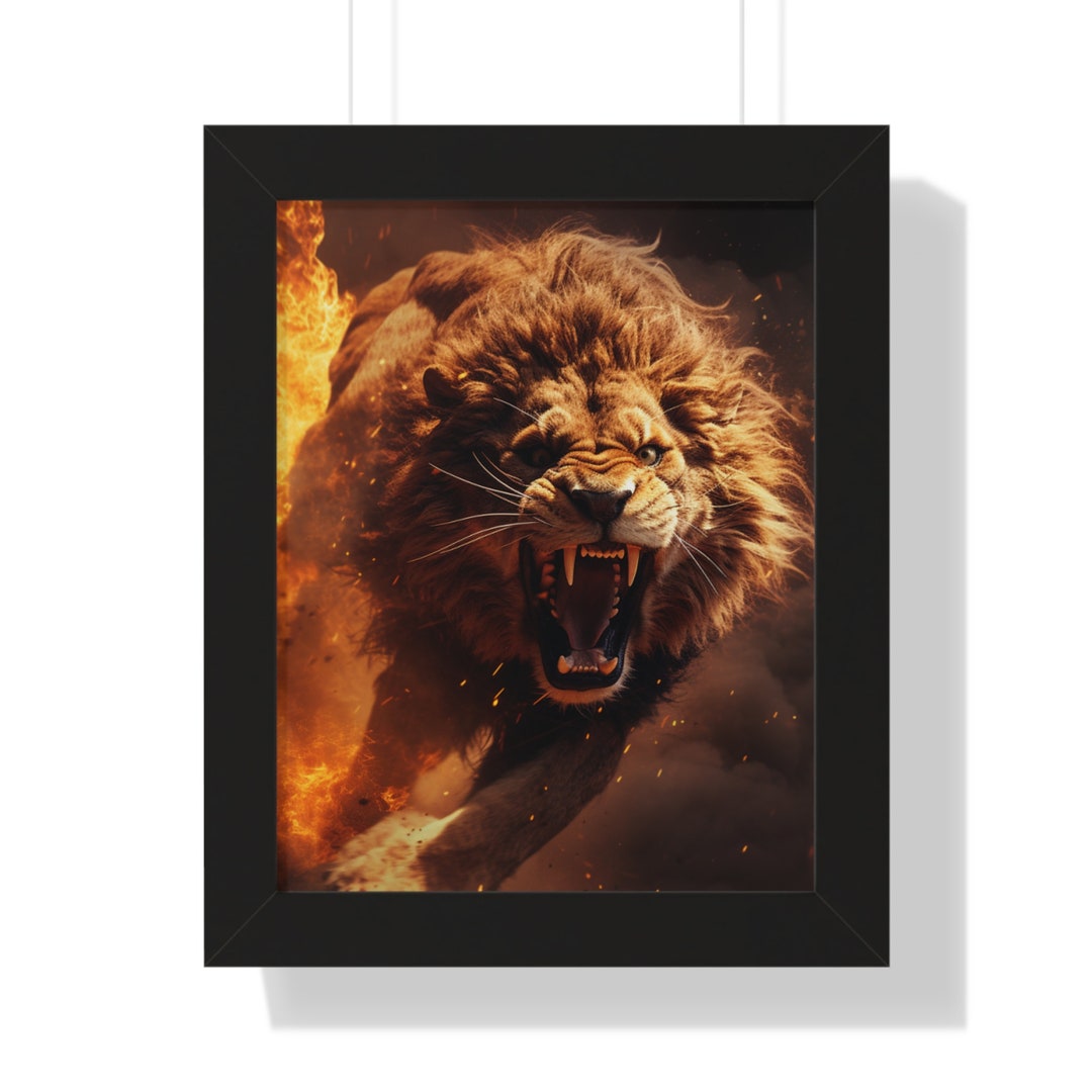 Lion Jumping Through Fire Framed Vertical Poster, Home Decor - Etsy