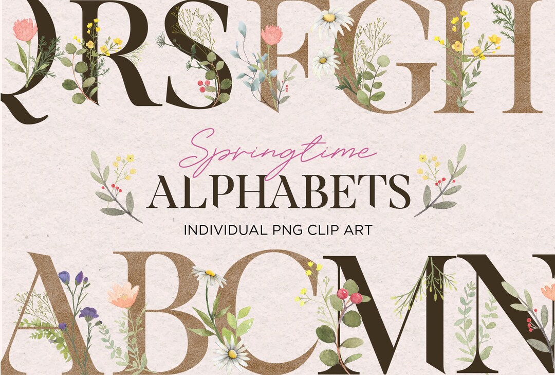 Floral Letters Clip Art Alphabets Digital Download PNG - Etsy