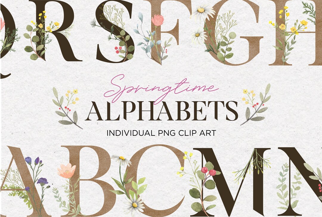 Springtime Watercolour Floral Alphabet Clip Art Letters - Etsy