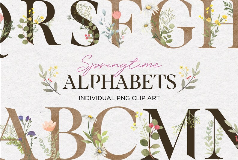 Springtime Watercolour Floral Alphabet Clip Art Letters | Etsy