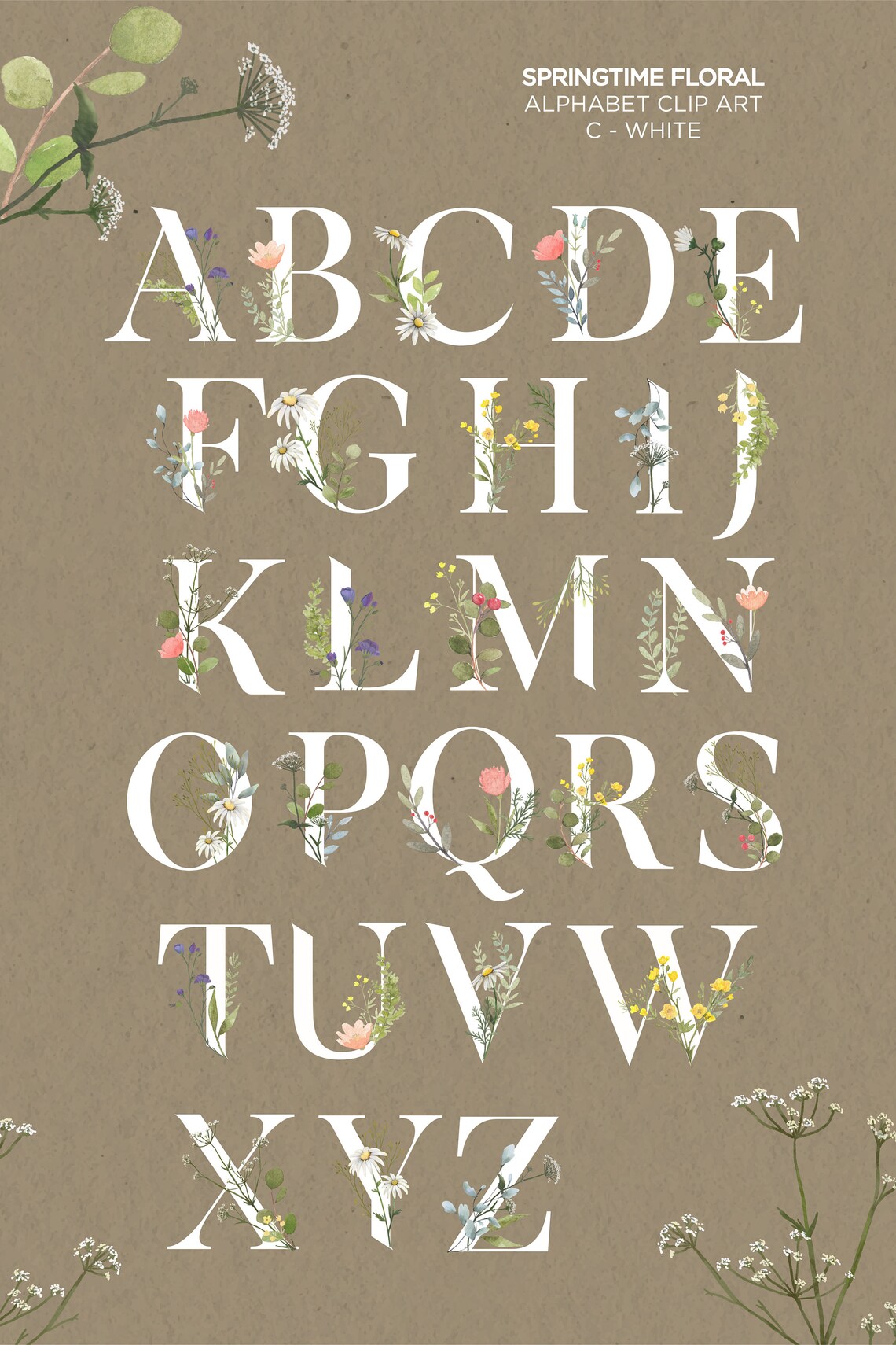 Springtime Watercolour Floral Alphabet Clip Art Letters | Etsy